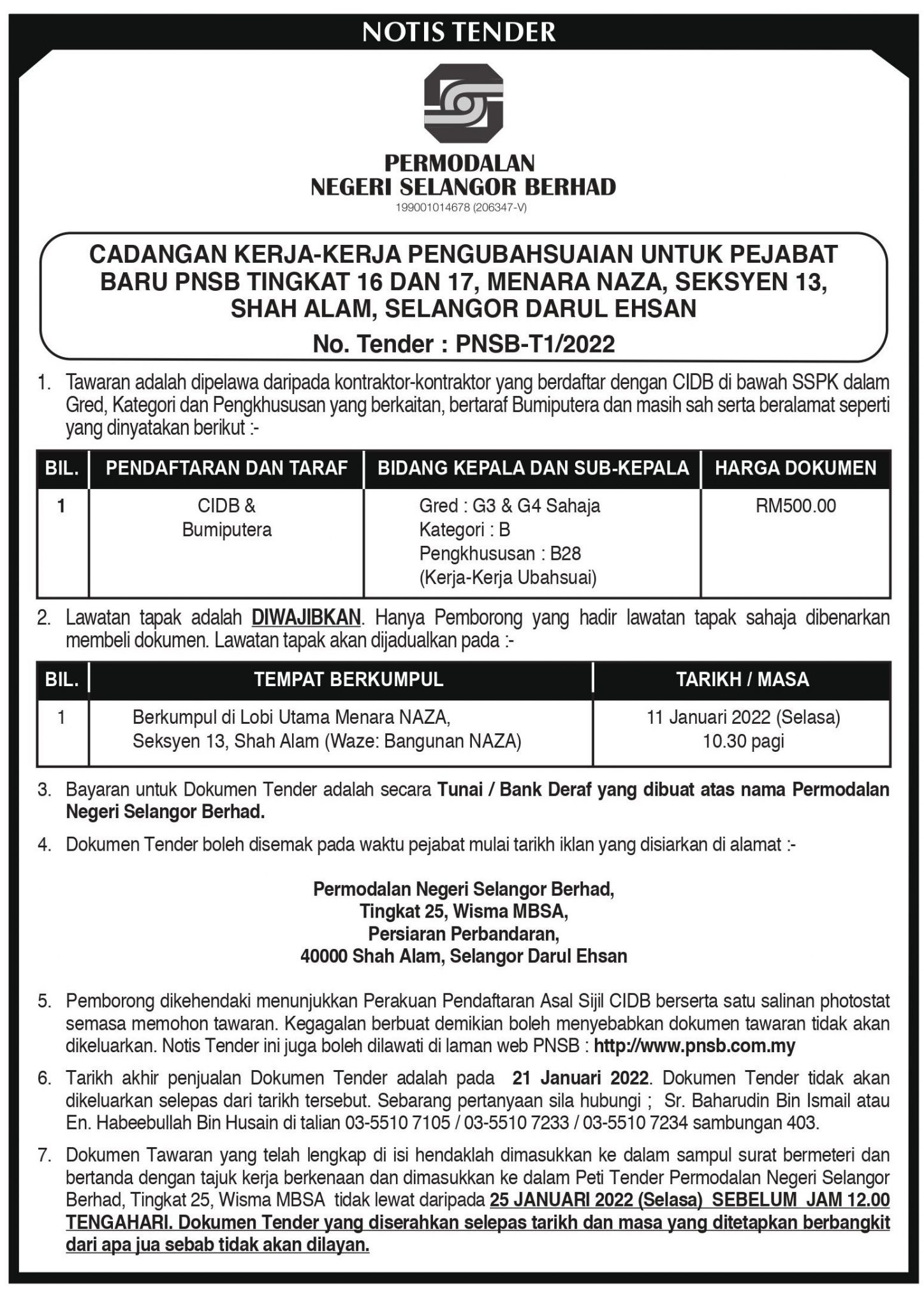 Notis Tender – Cadangan Kerja-Kerja Pengubahsuaian Untuk Pejabat Baharu ...